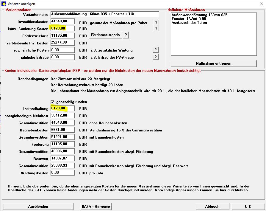 iSFP - Sowieso-Kosten (Instandhaltungskosten) Erläuterung